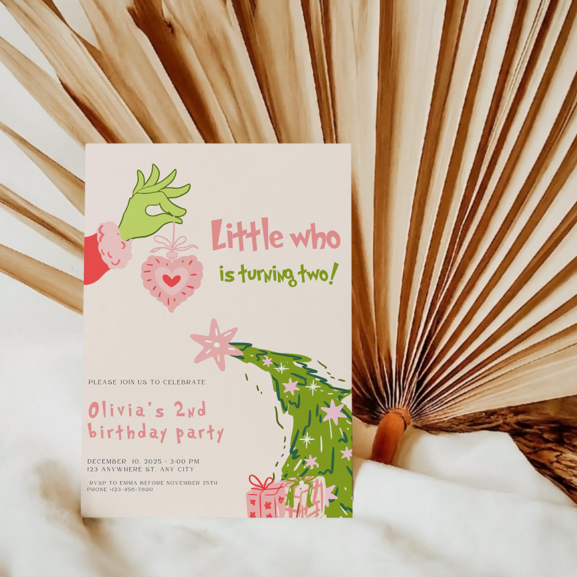 Editable Little Who is Turning Two Birthday Party Invitation Template ...