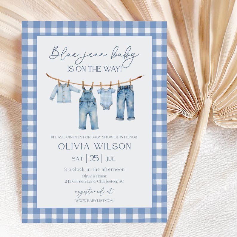 Blue Jean Baby Shower Invitation, Denim Baby Shower Invite, Blue Jean ...
