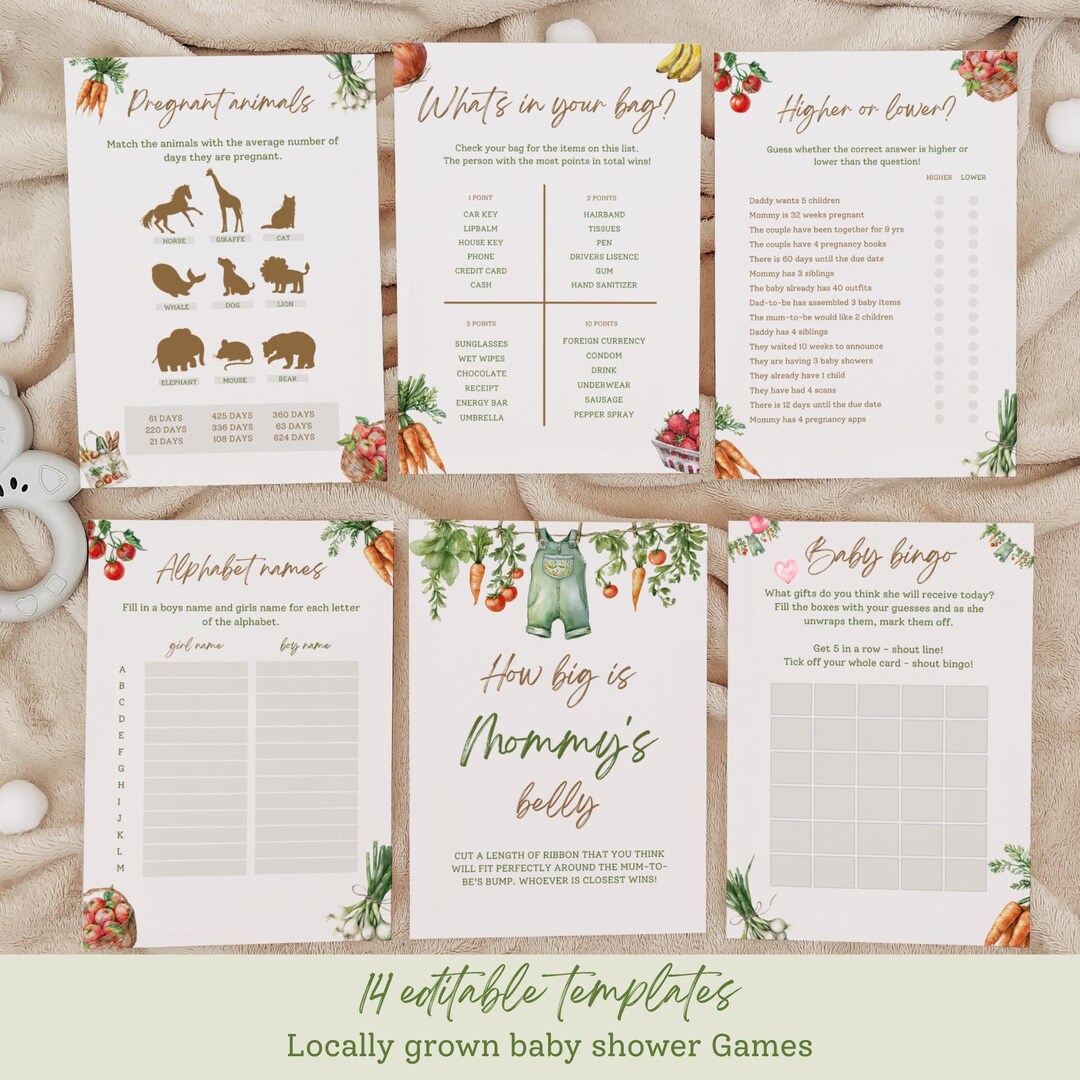 Locally Grown Baby Shower Games Bundle, Farmers Market Baby Shower ...