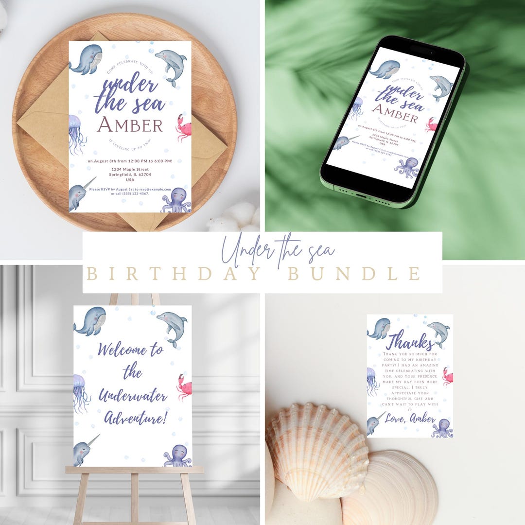 Editable Under the Sea Birthday Bundle | Party Invitation, Welcome Sign ...