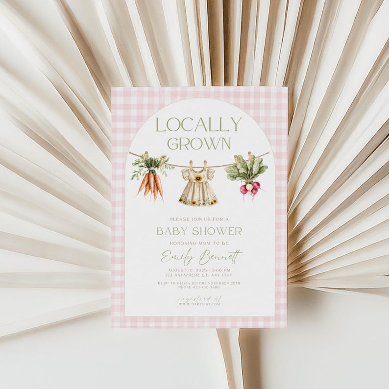 Editable Locally Grown Baby Shower Invitation, Farmer's Market Baby ...