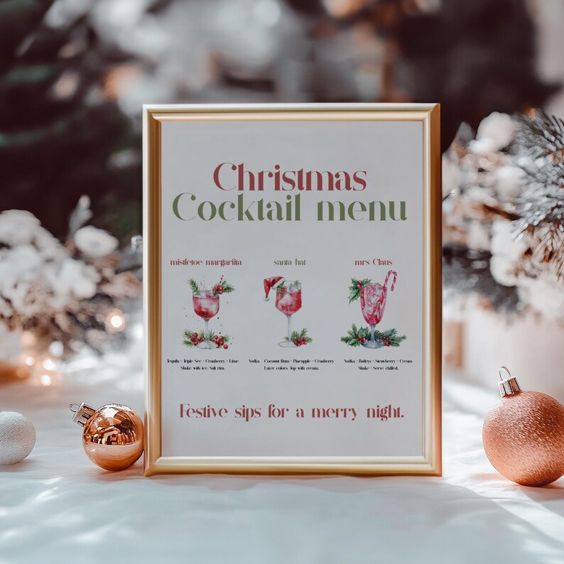 Editable Holiday Cocktail Menu Template, Jingle and Mingle Menu ...