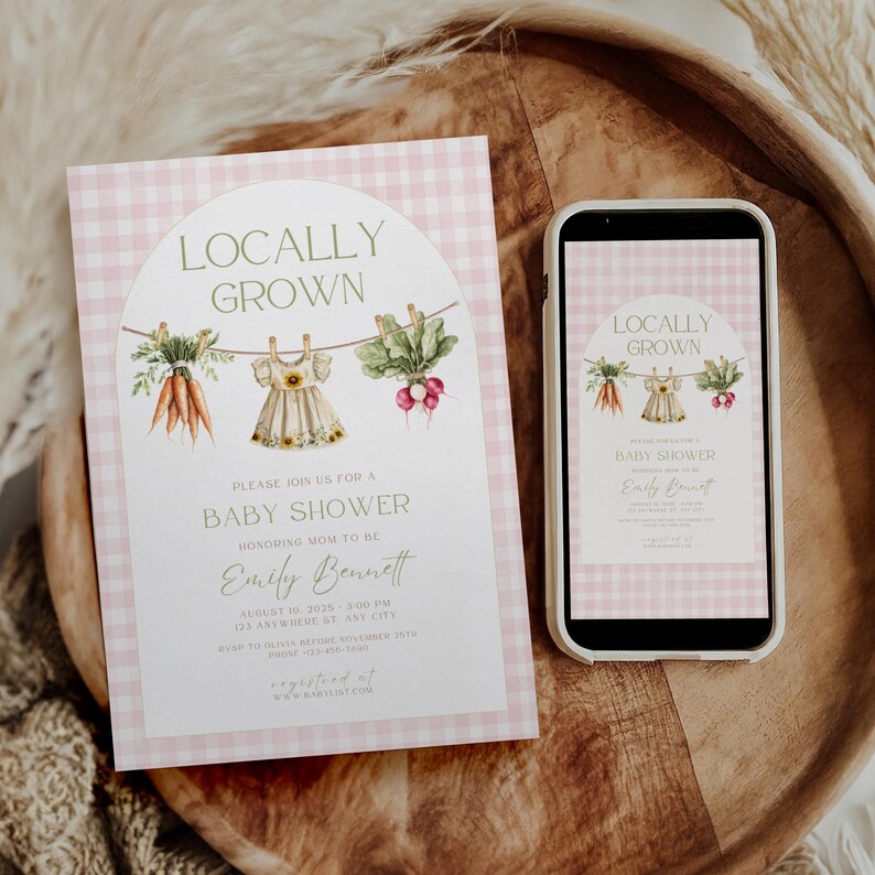 Editable Locally Grown Baby Shower Invitation, Farmer's Market Baby ...
