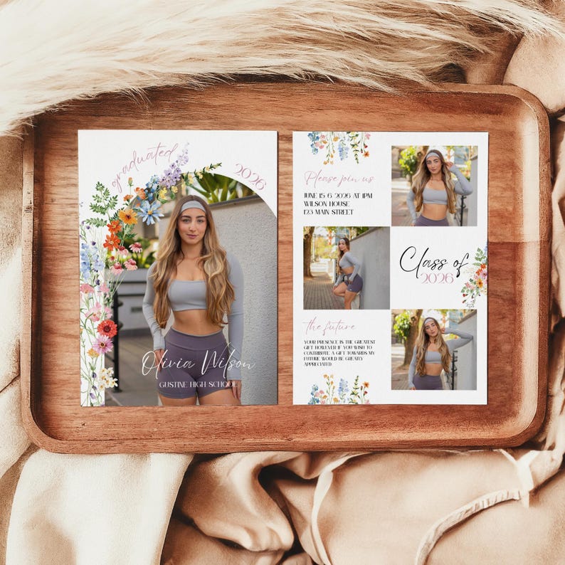 Wildflower Graduation Announcement Template, Editable Graduation Card ...