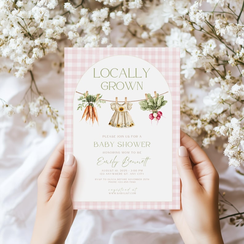 Editable Locally Grown Baby Shower Invitation, Farmer's Market Baby ...