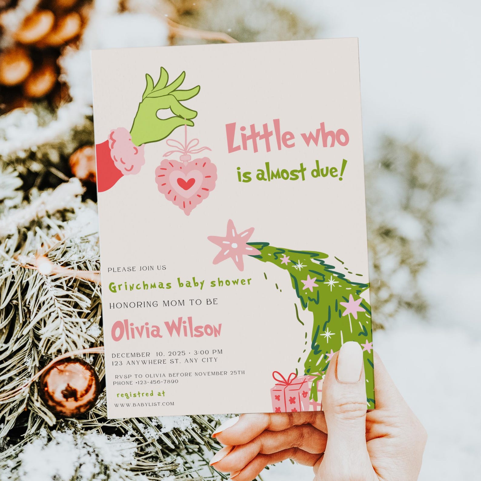 A Little Who is Almost Due Baby Shower Invitation, Christmas Baby ...