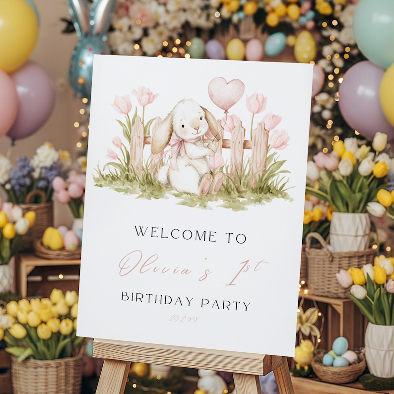 Editable Some Bunny is One Birthday Welcome Sign, Bunny First Birthday ...