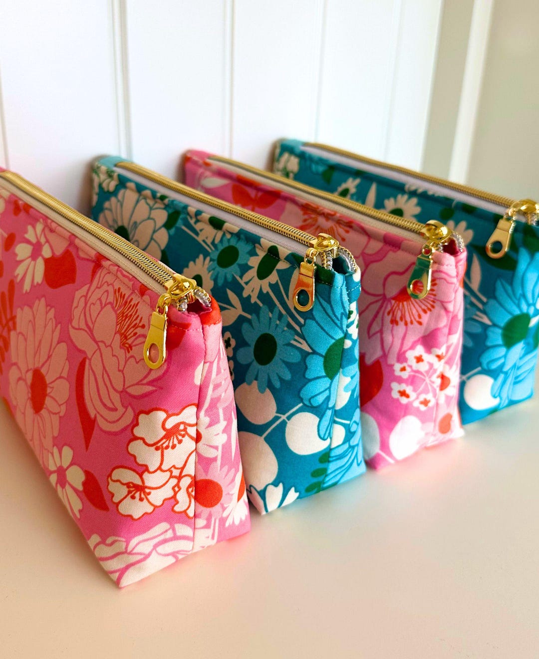Pencil Pouch / Makeup Bag / Handmade Triangular Zipper Pouch in Floral ...