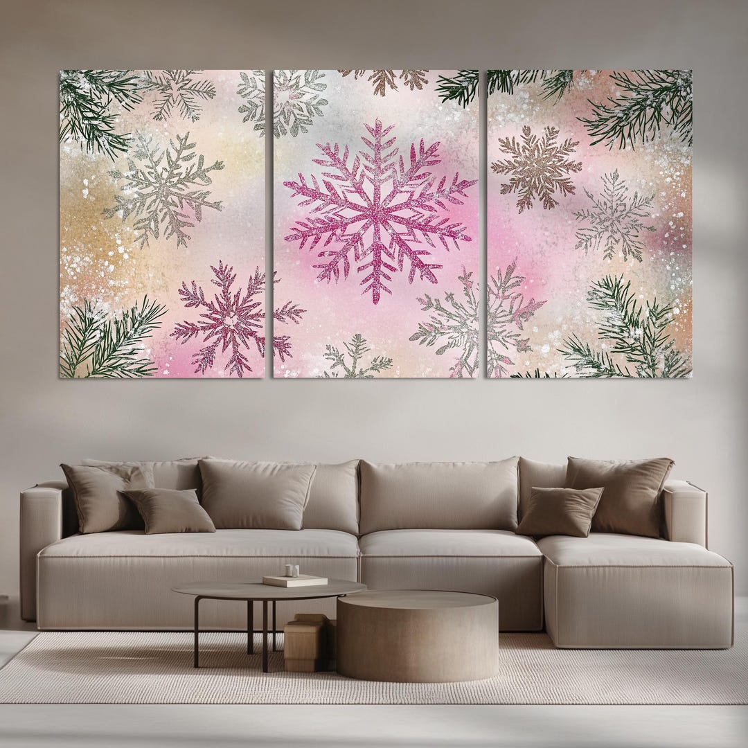 Canvas Wall Art Set Snowflake Art Nature Wall Art 3 Set Watercolor Wall ...