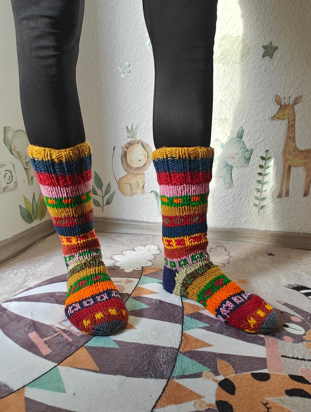 Multi-coloured Variety Chunky Wool Socks – Striped Long Knitted ...