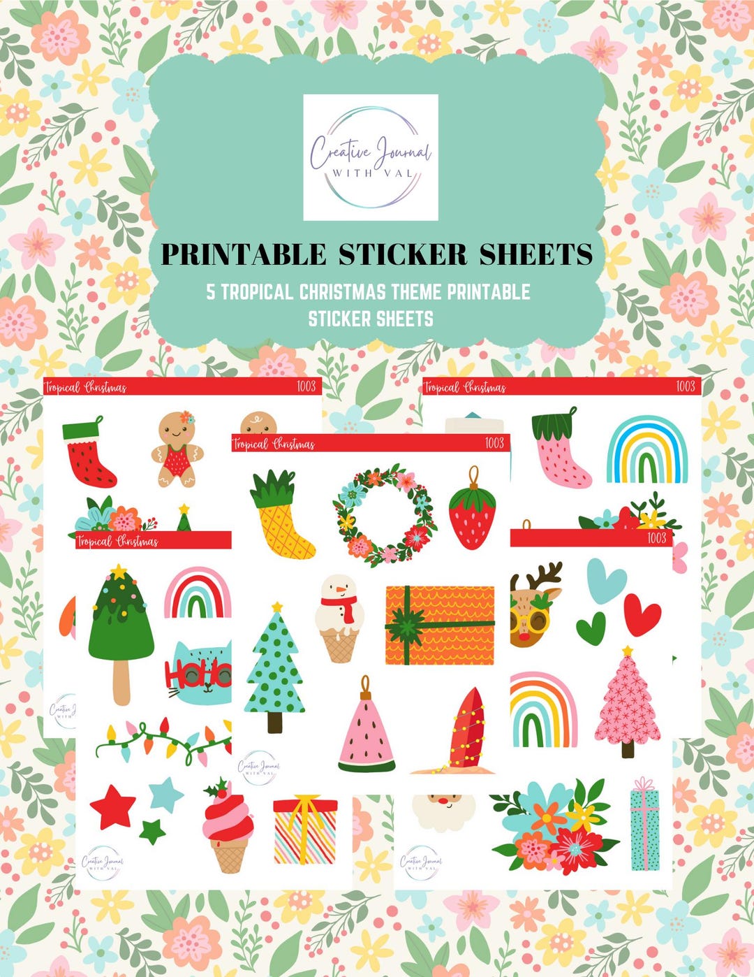 Printable Christmas Sticker Sheet | File Download | Christmas Sticker ...
