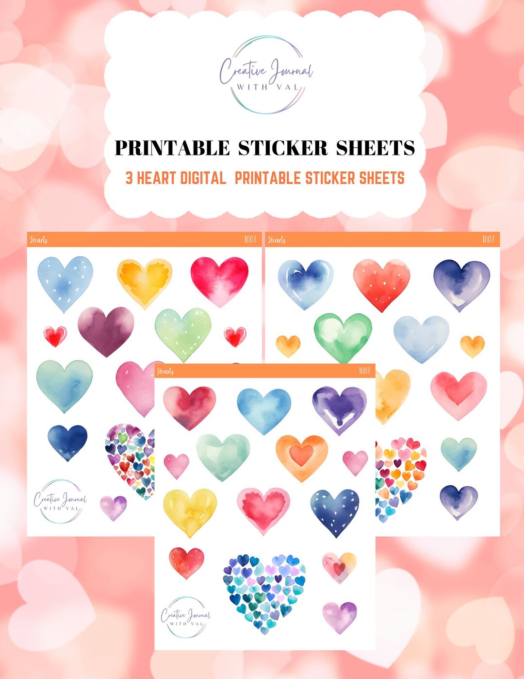 Printable Hearts Sticker Sheet | File Download | Valentine's Sticker ...