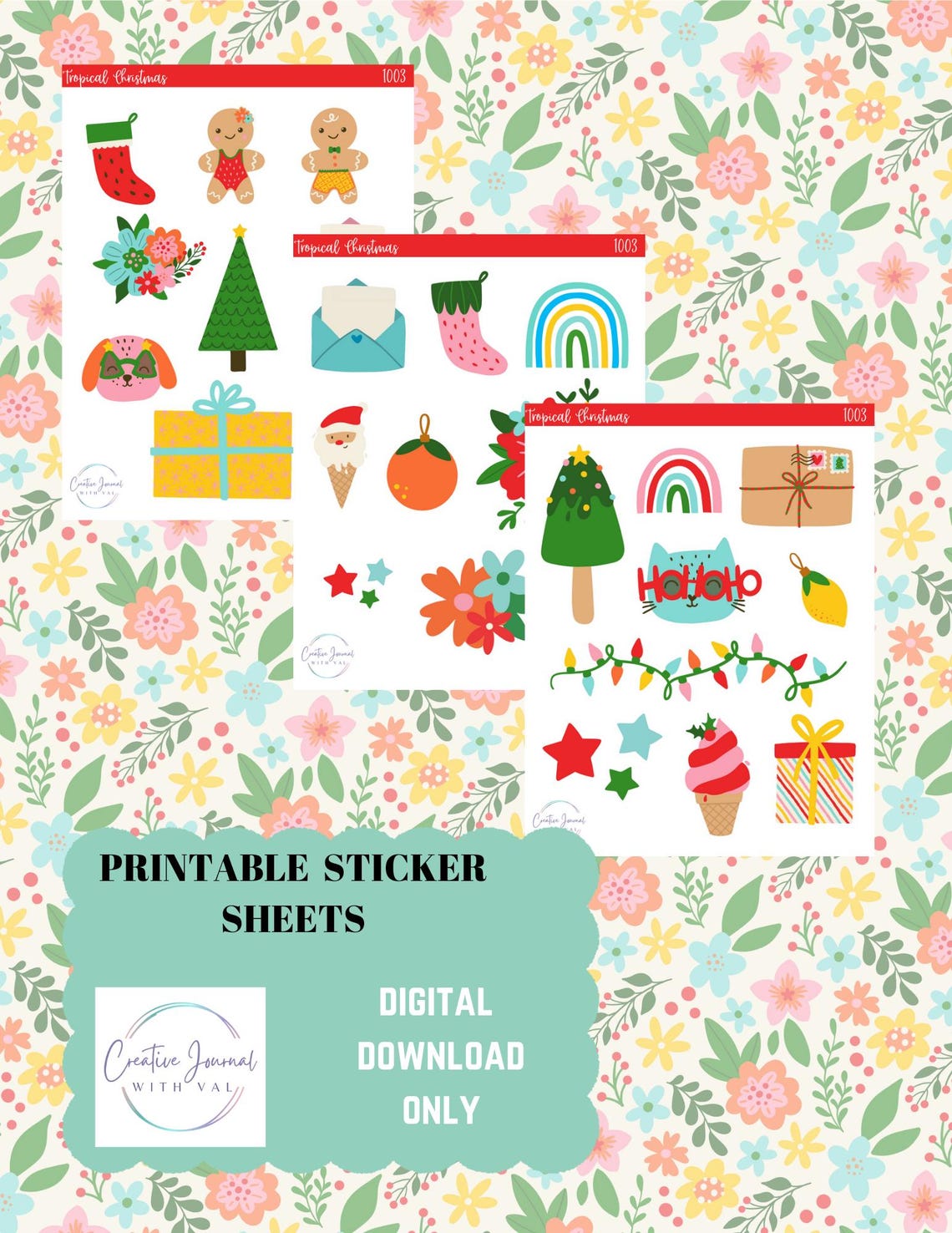 Printable Christmas Sticker Sheet | File Download | Christmas Sticker ...