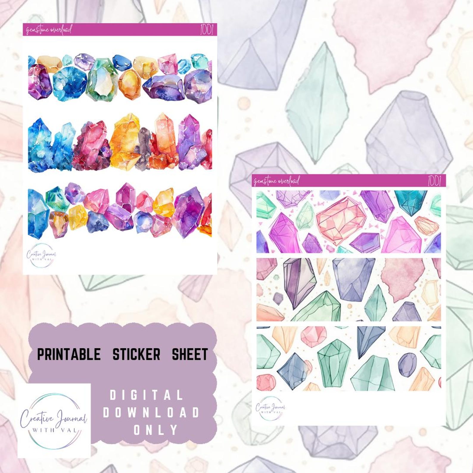 Printable Gems Sticker Sheet | File Download | Gems and Diamond Sticker ...