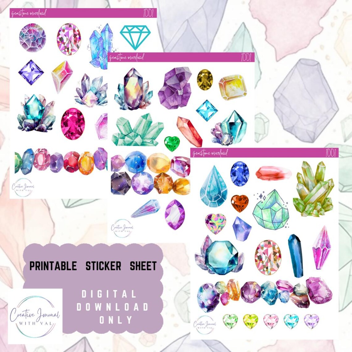 Printable Gems Sticker Sheet | File Download | Gems and Diamond Sticker ...