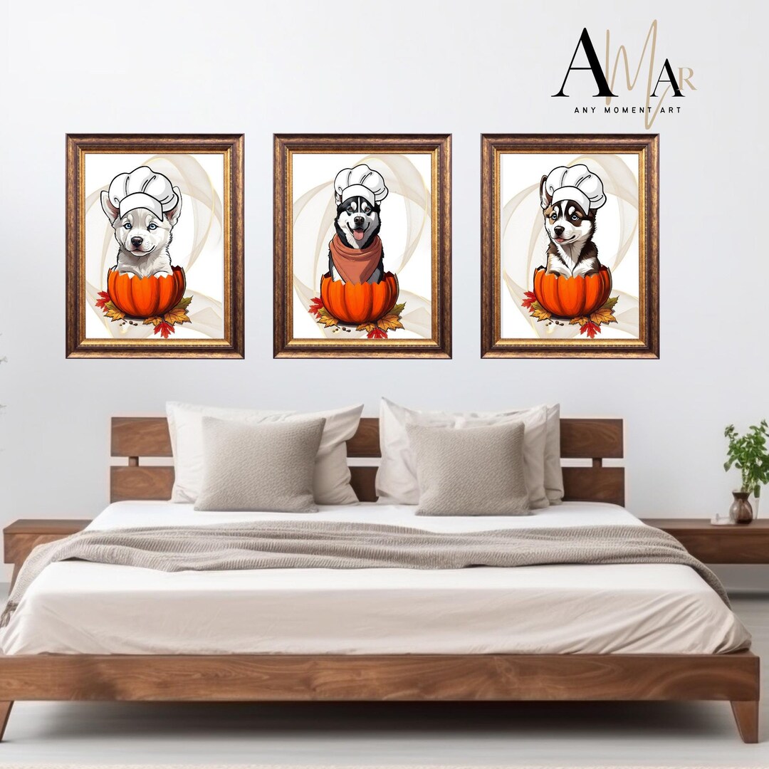 Siberian Husky, 3 Panel Wall Art, Pumpkin Dog Art, Digital Download ...