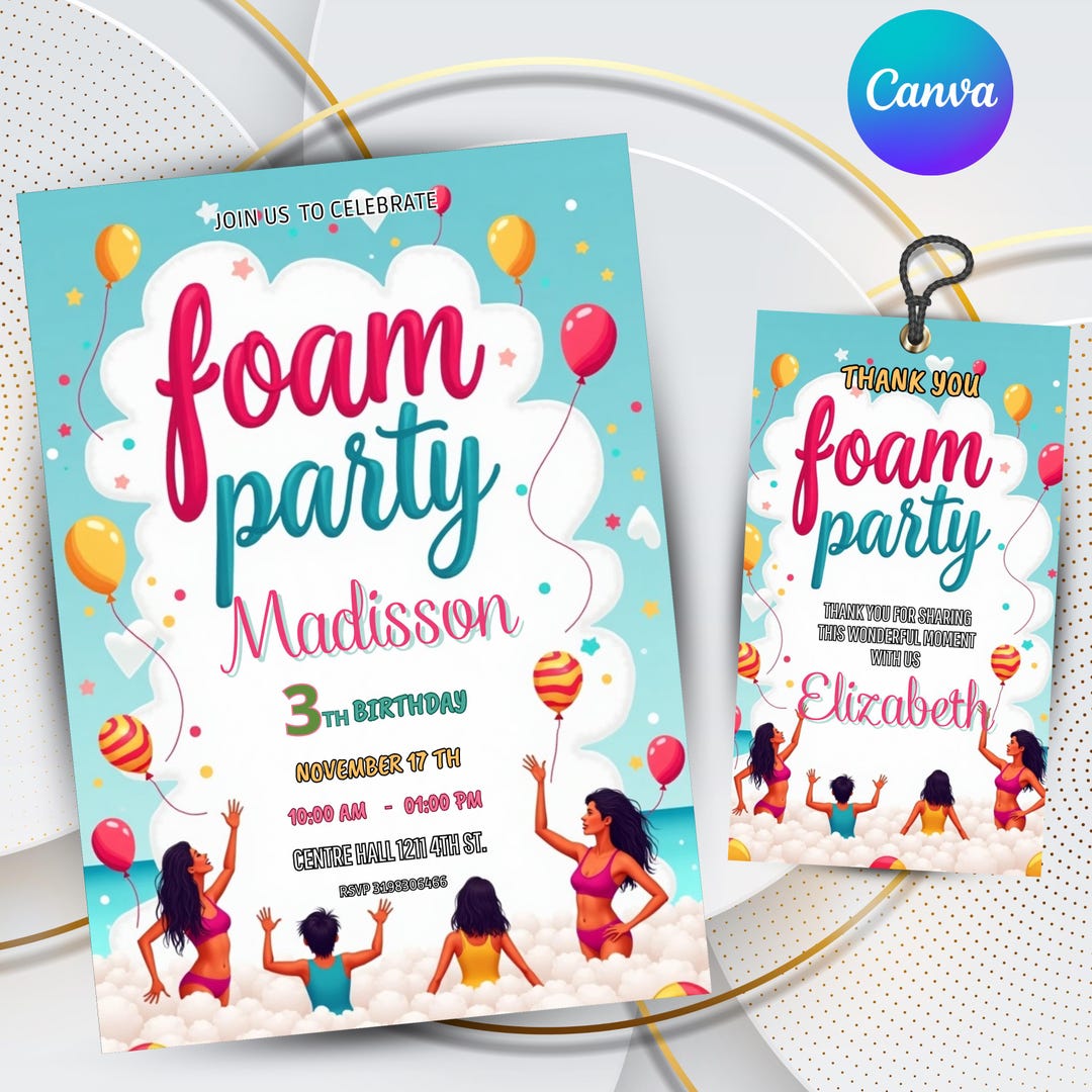 Foam Party Invitation Template, Customizable Bubble Birthday (digital ...