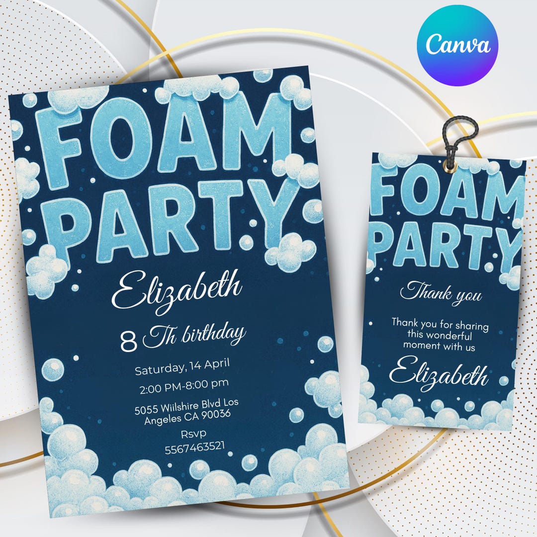 Foam Party Invite, Foam Party Invitation, Customizable Digital Template ...