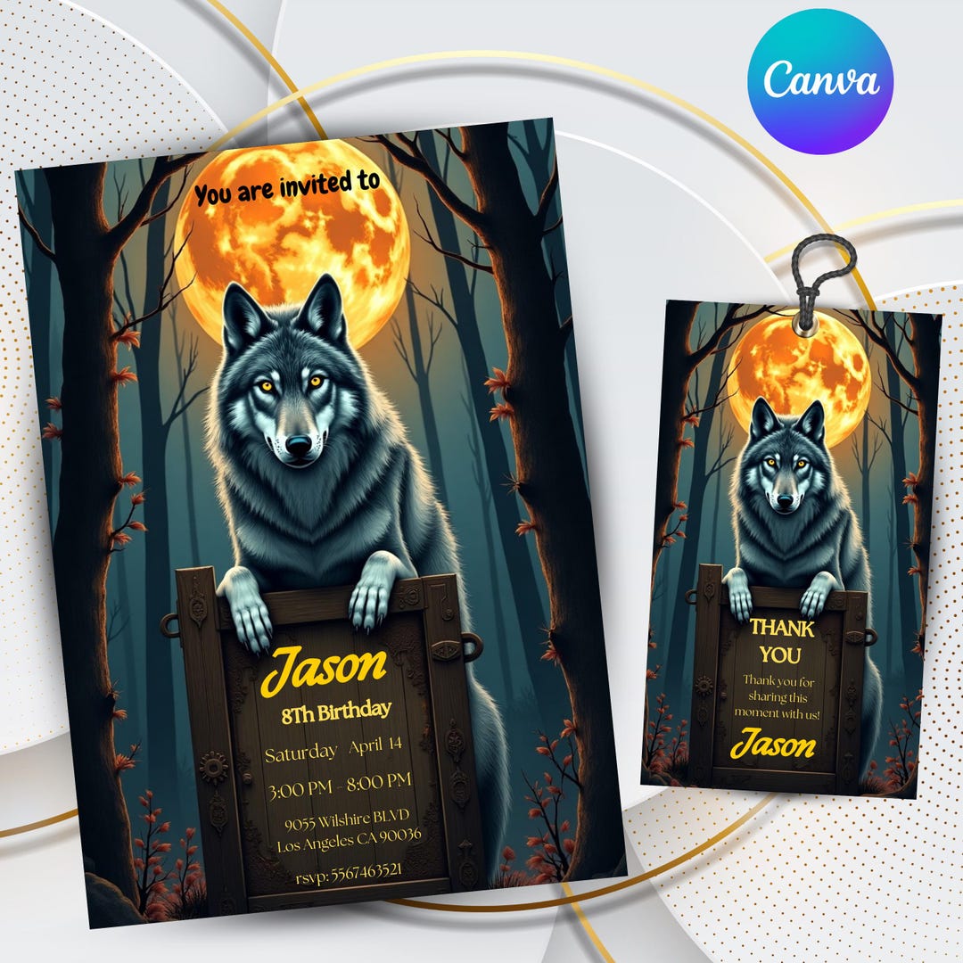 Wolf Themed Birthday Invitation, Customizable Birthday Card, Boy ...