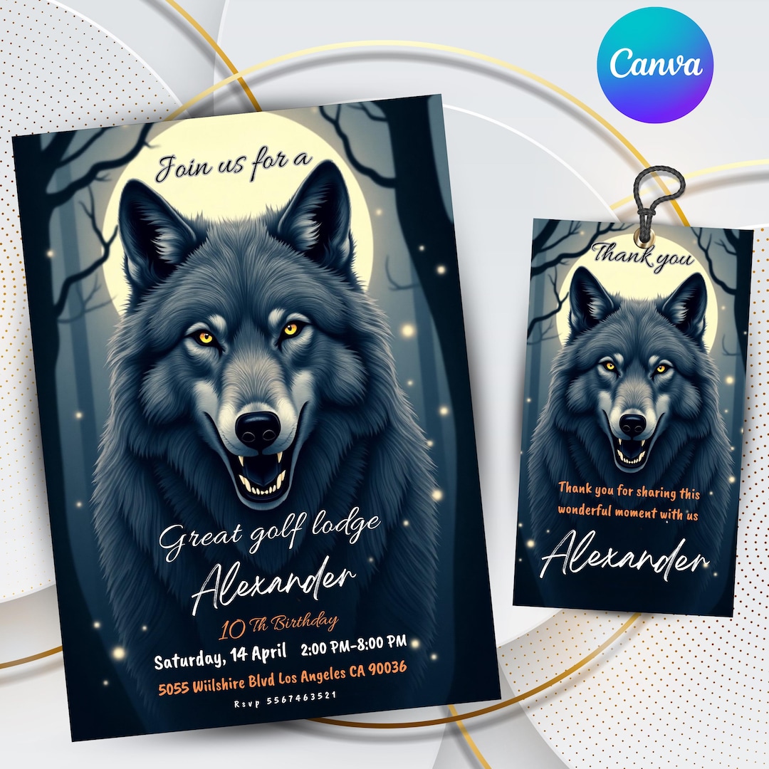 Wolf Birthday Party Invitation, Wolf Birthday Invitation, Wolf Themed ...