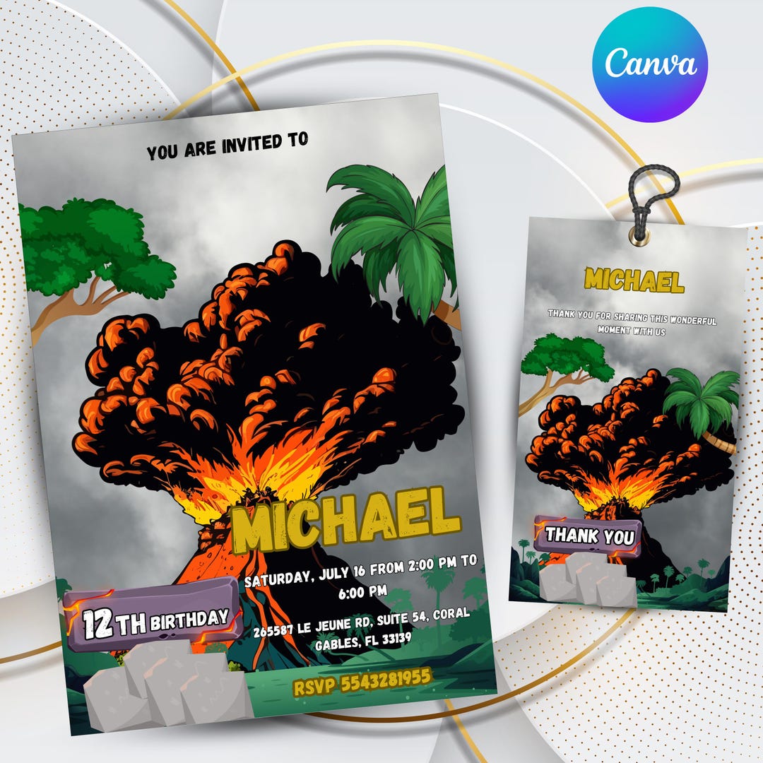 Volcano Birthday Invite Volcano Birthday Party Customizable Volcano ...