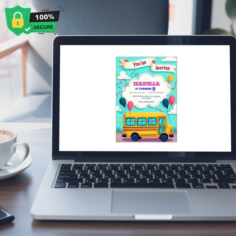 Party Bus Invite, Bus Birthday Invitation Card, Bus Party Card ...