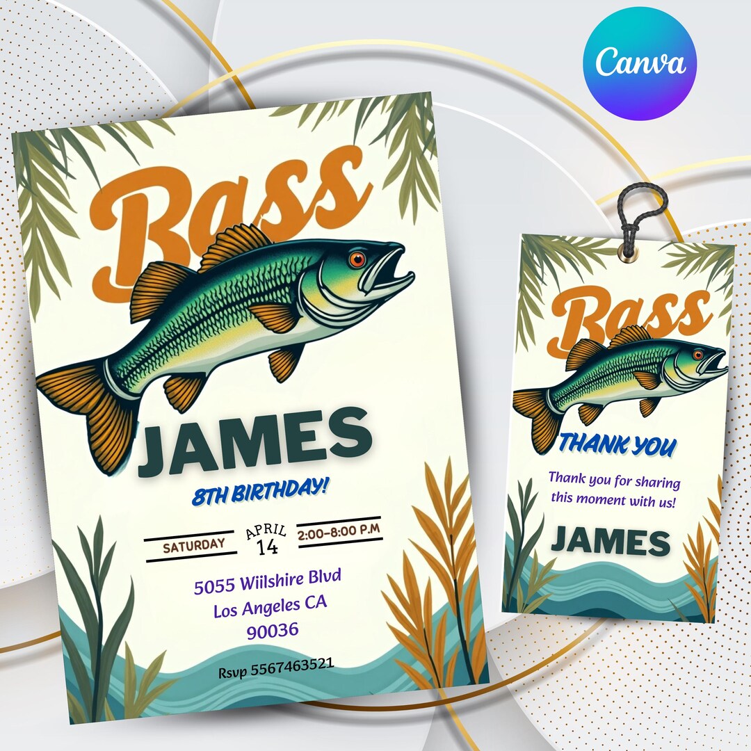 Fishing Birthday Invitation Bass Invitation Bass Fishing Birthday ...