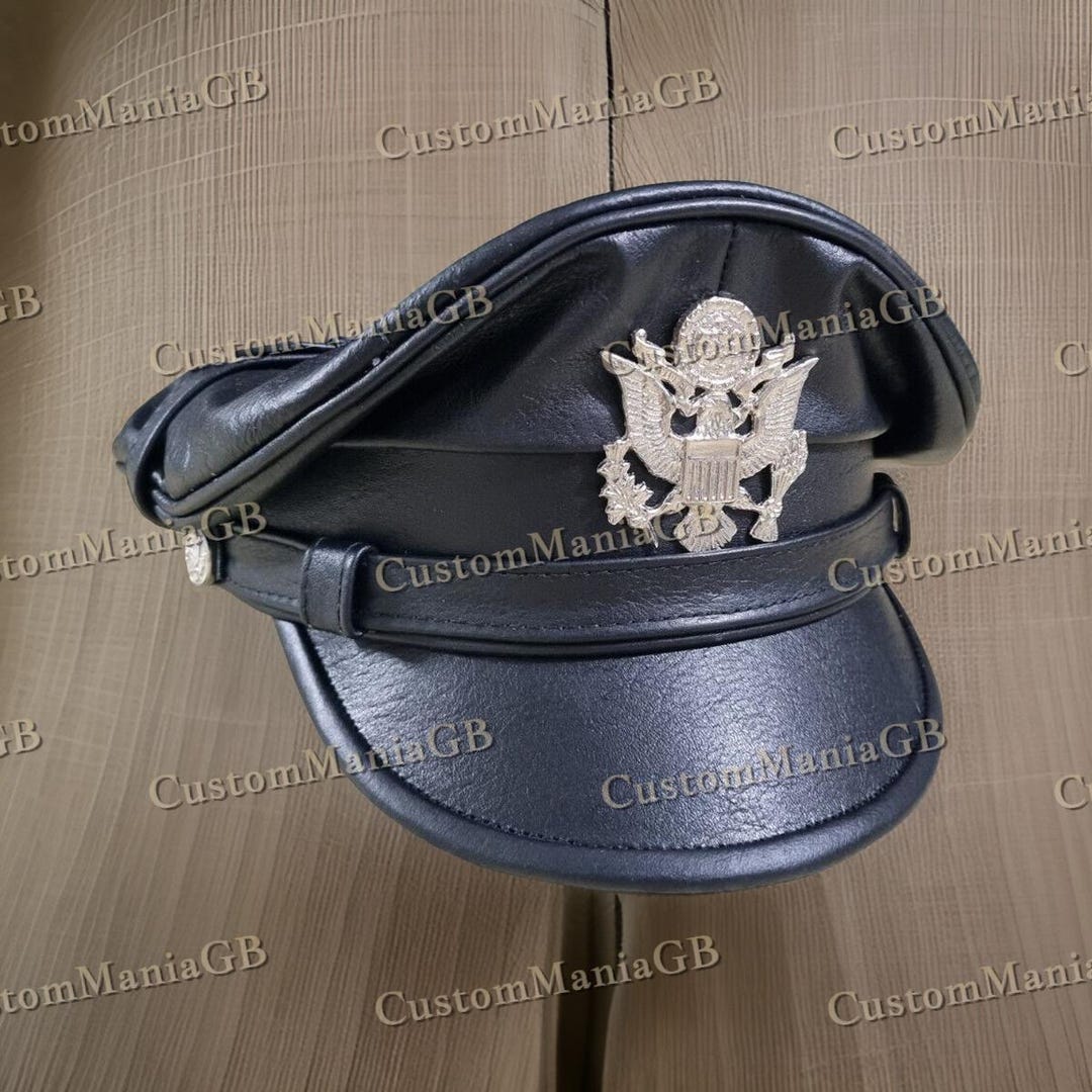 Black Soft Leather Army Muir Biker Hat Peaked Bluf Cap - Etsy