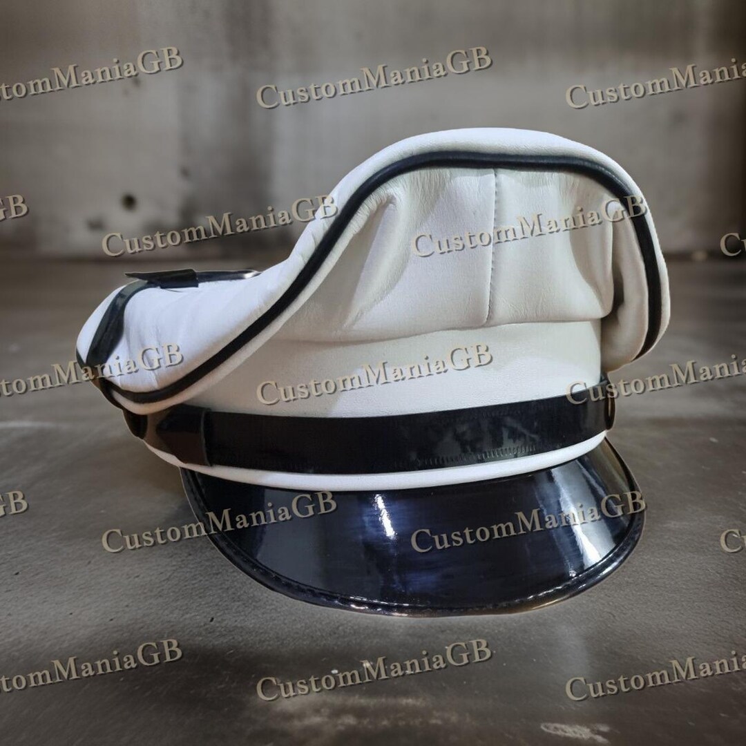 White Soft Leather Army Muir Biker Peaked Bluf Cap, Hat for Bikers - Etsy