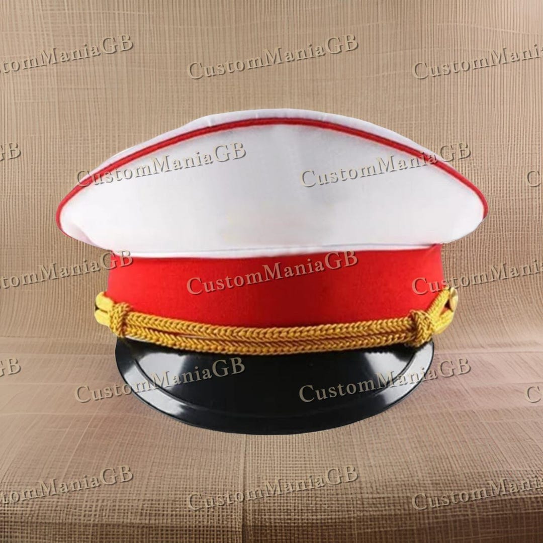 White and Red Peak Visor Officer Cap, Festival Uniform Hat Army-style ...