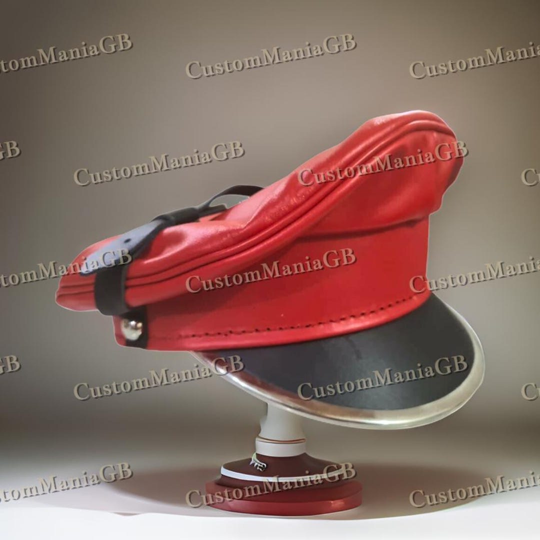 Red and Black Soft Leather Army Muir Biker Peaked Bluf Cap, Hat for ...