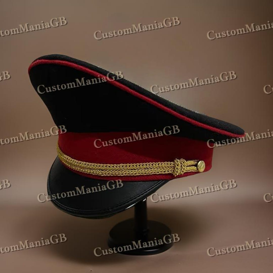 Red and Black Peak Visor Officer Cap, Festival Uniform Parade Salute ...