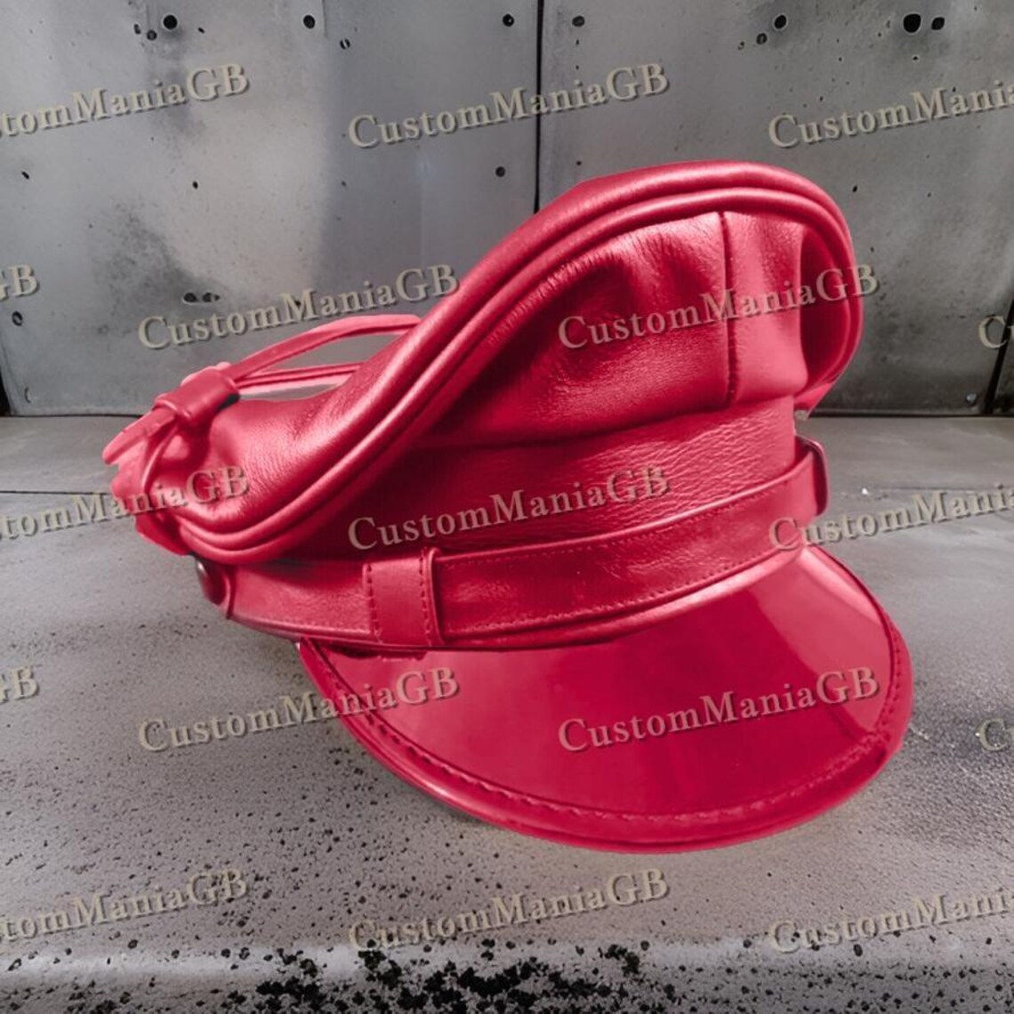 Red Soft Leather Army Muir Biker Hat Peaked Bluf Cap - Etsy