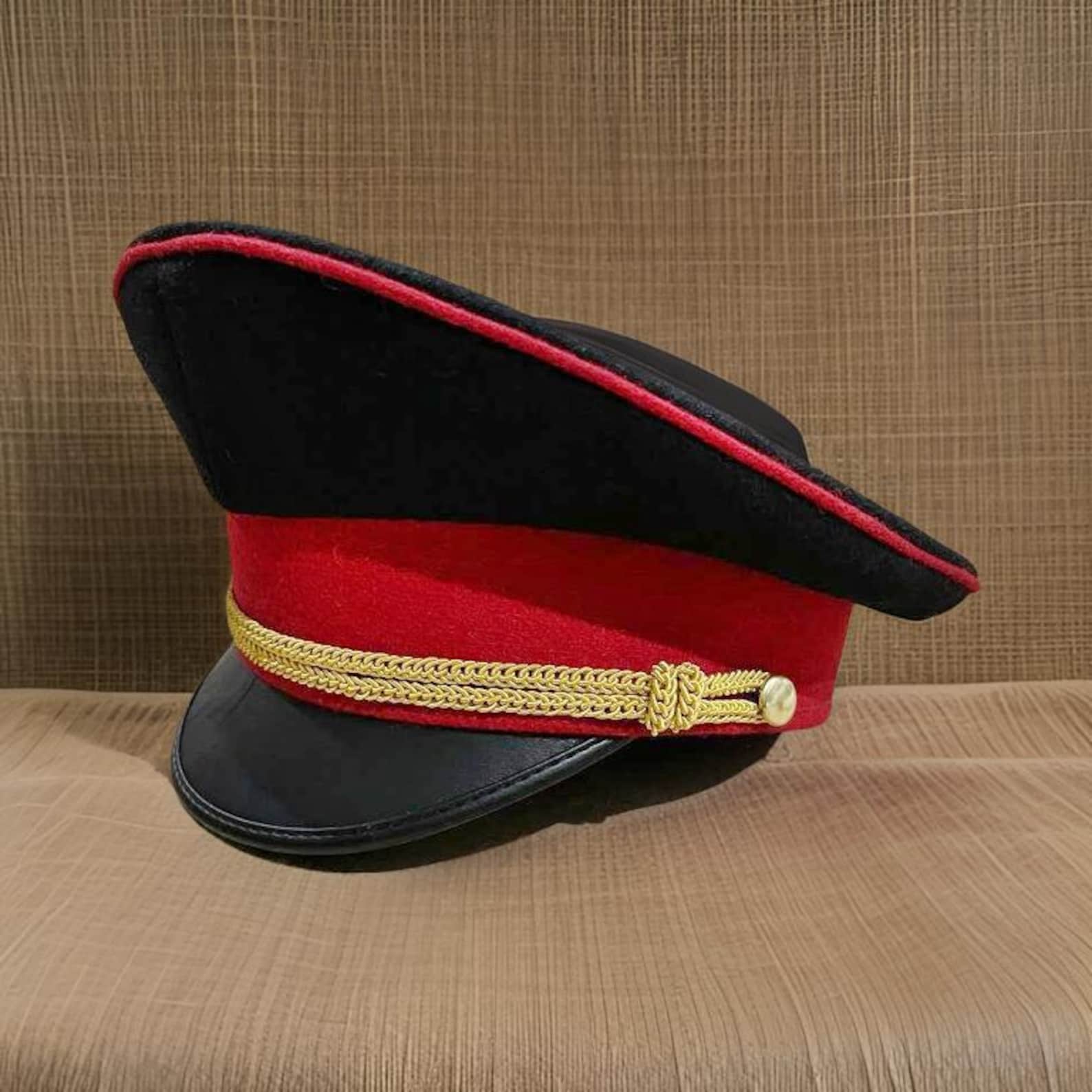 Red and Black Peaked Visor Cosplay Commission Officer Hat, Cap - Etsy