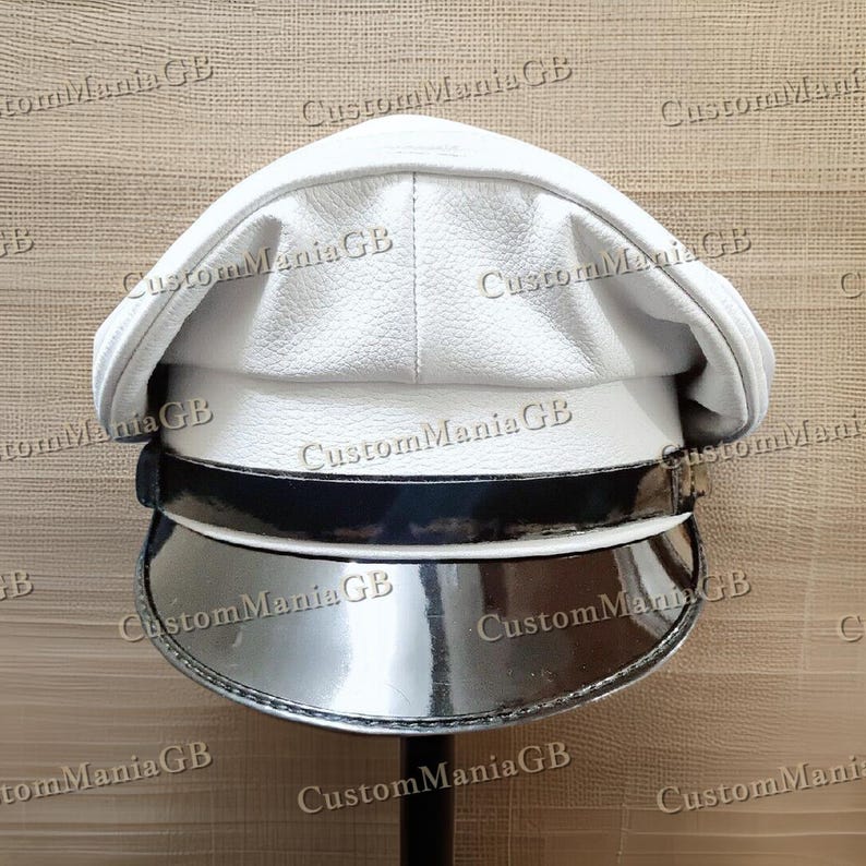 White Soft Leather Army Muir Biker Peaked Bluf Cap, Hat for Bikers - Etsy