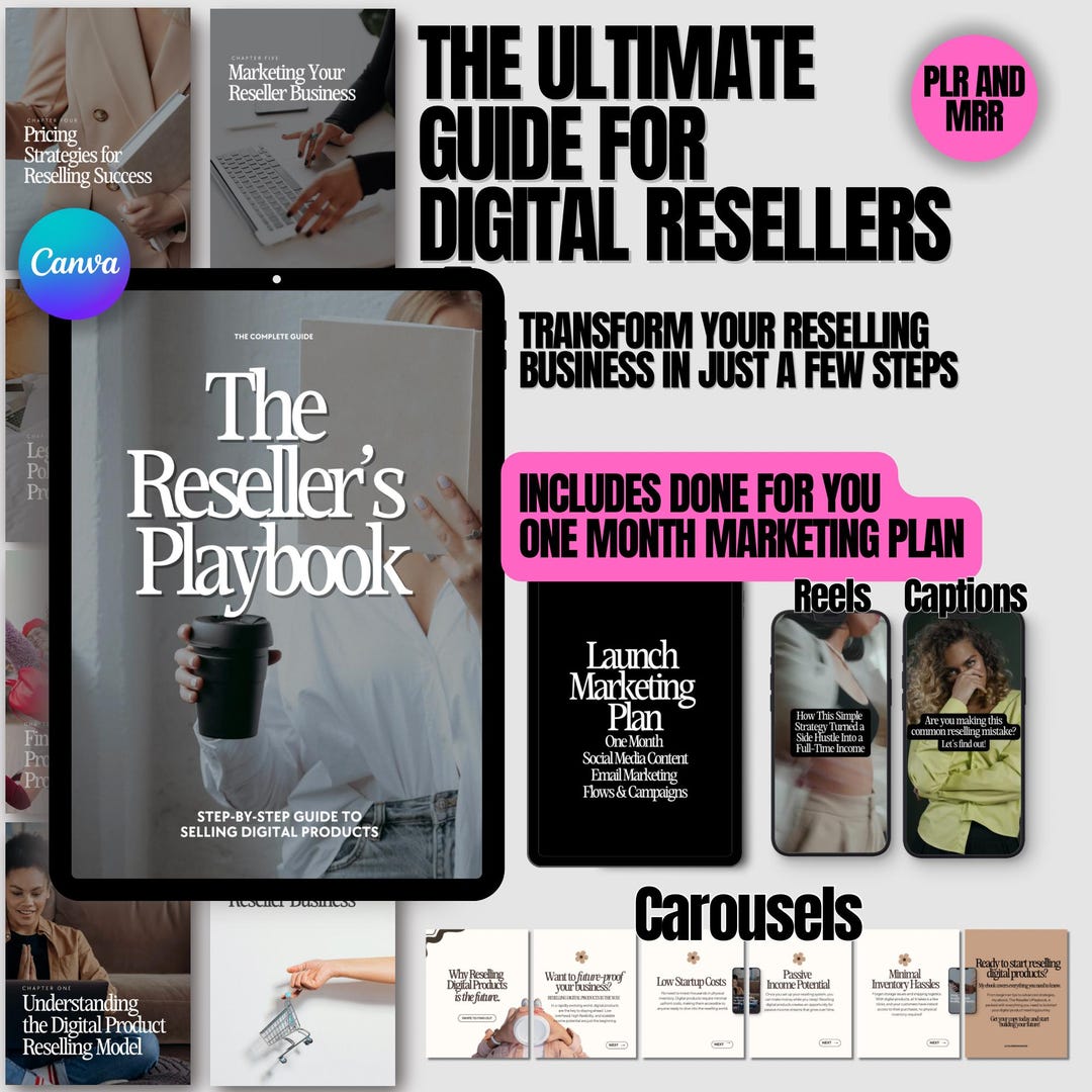Digital Reseller Playbook: Marketing Kit, Canva Template (PLR & MRR) - Etsy