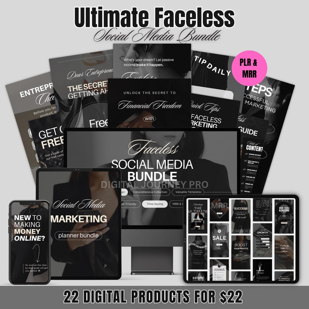 Ultimate Faceless Social Media Bundle PLR & MRR, Premade Digital ...