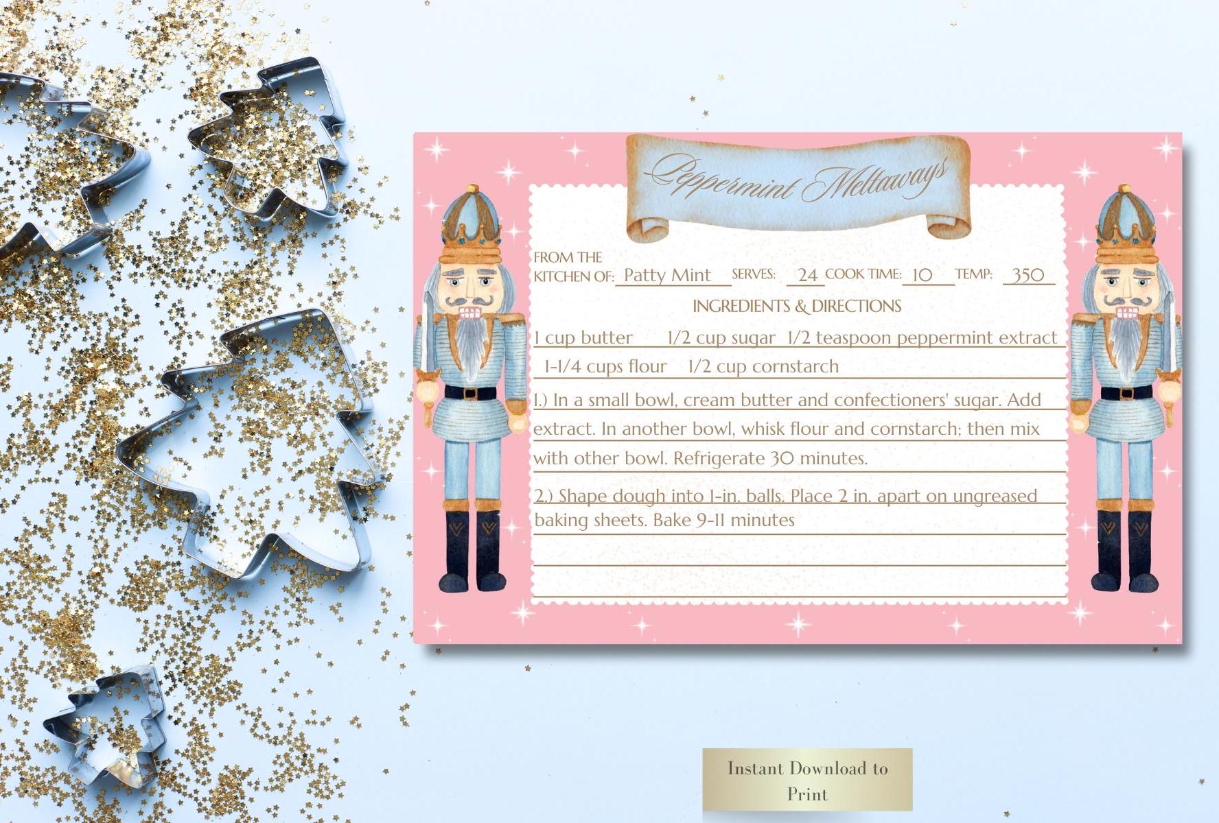 Nutcracker Recipe Card Printable, Digital Download, Christmas Recipe ...