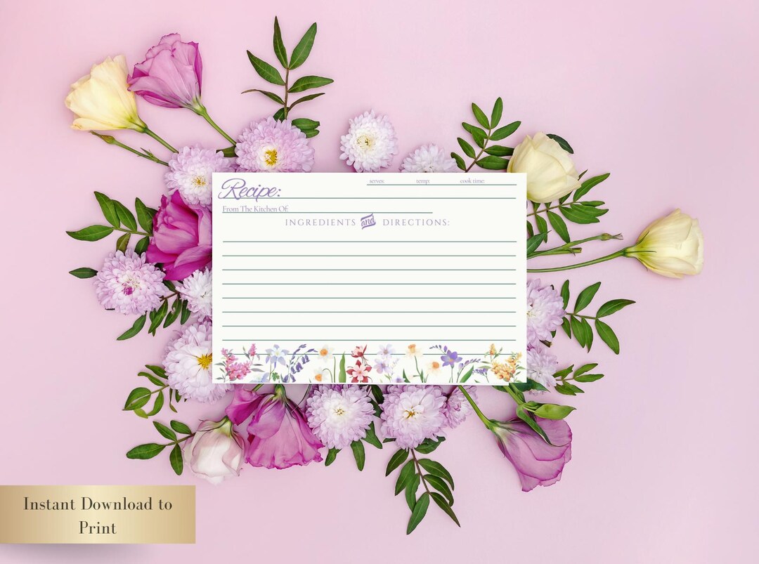 Field of Flowers Recipe Card: Printable 4x6" PDF (digital Download) - Etsy