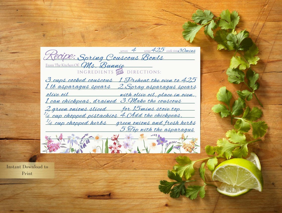 Field of Flowers Recipe Card: Printable 4x6" PDF (digital Download) - Etsy