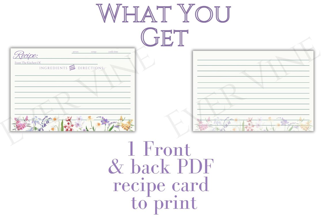 Field of Flowers Recipe Card: Printable 4x6" PDF (digital Download) - Etsy