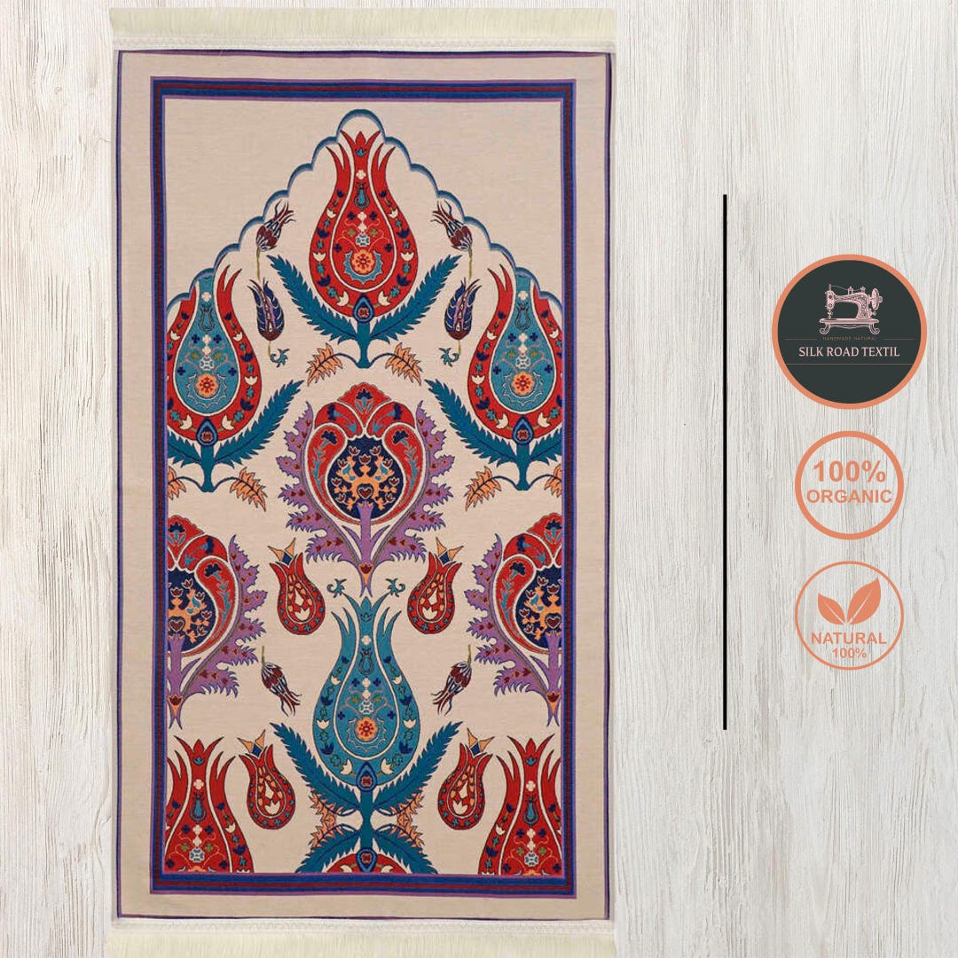 Red Big Tulip Pattern Tapestry Prayer Rug, Islamic Rug, Muslim Rug ...