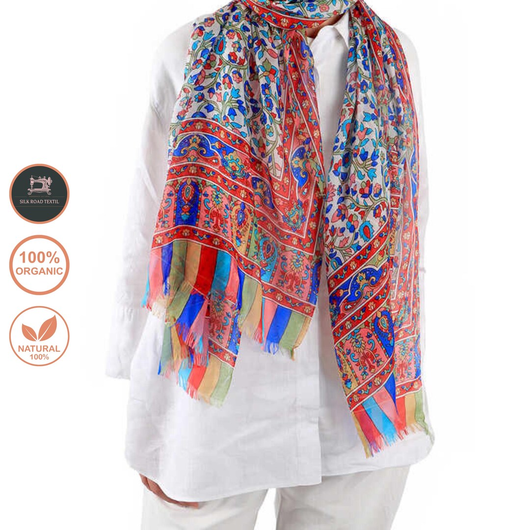 Detailed Information About the Red Patterned Indian Silk Shawl, Silk ...