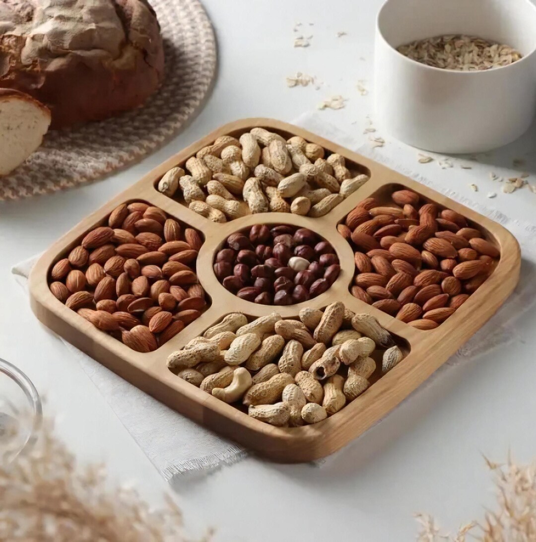 Handmade Wooden Snack Tray - Rustic Oak Serving Platter With Sections ...
