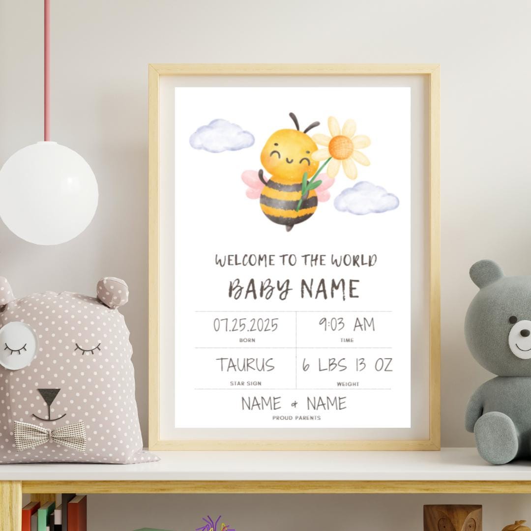 DIGITAL Personalised Print New Baby Print Gift Nursery Print Birth Gift ...