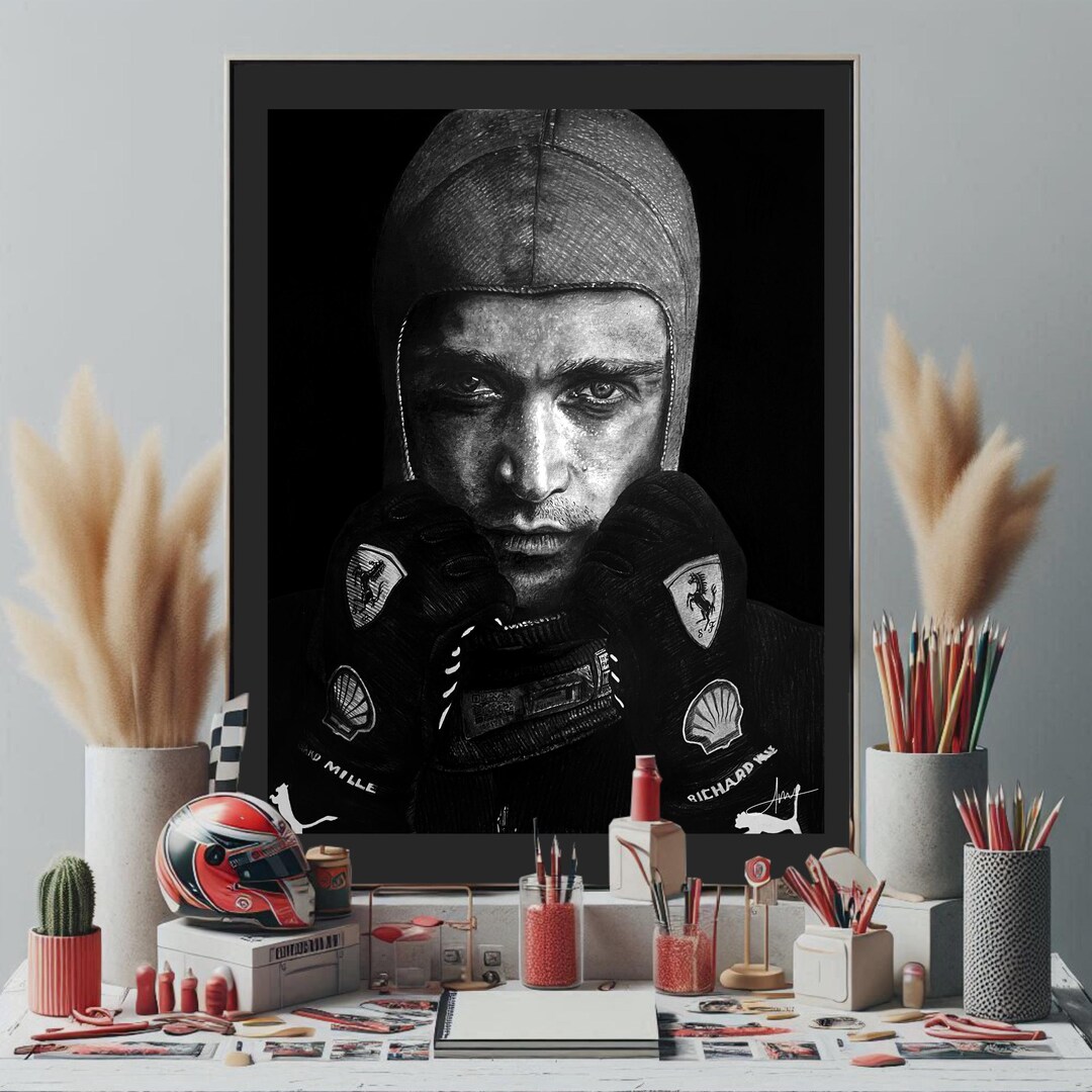 Charles Leclerc Graphite Drawing: Formula 1 Ferrari Motorsport Art ...