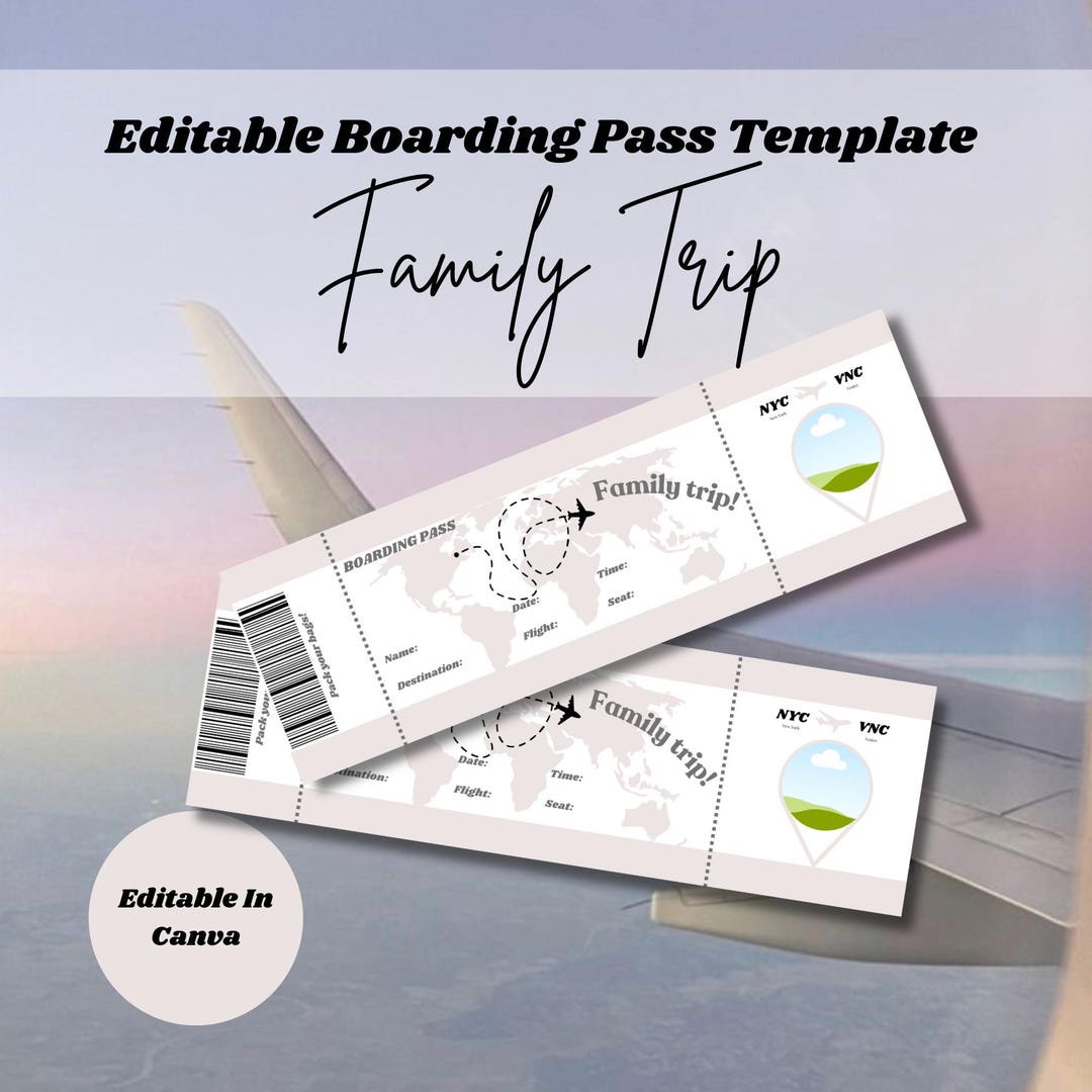 Customizable Boarding Pass Template Easy Edit & Print for Travel ...