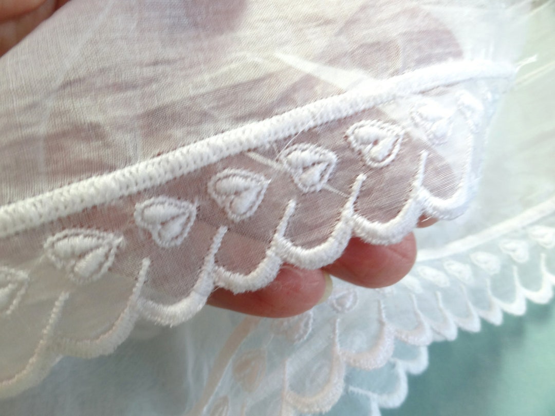 Vintage Embroidered Edging Trim, Heart Pattern Pure Cotton Organdy Trim ...