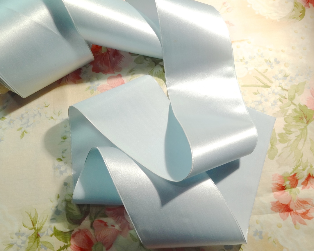 Vintage Blue Silk Satin Ribbon, Ice Blue Silk Ribbon, 3" Wide, Yardage ...