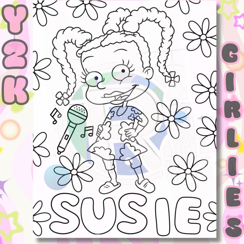 Y2K Cartoon Coloring Pages: Reggie, Brandy, Susie (PDF Download) - Etsy